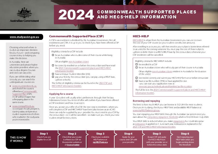 2024 CSP and HECS-HELP fact sheet - Study Assist, Australian Government